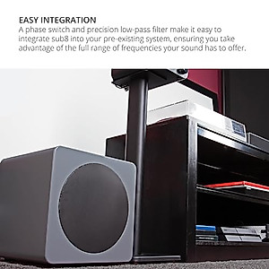 Kanto sub8 Powered Subwoofer – 8” Paper Cone Driver — Powerful Bass Extension – Matte Black