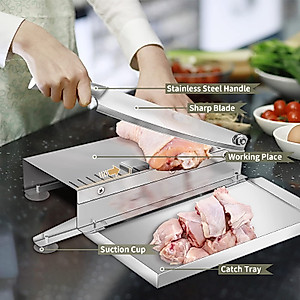 Meat Slicer Bone Cutter 20in，Manual Ribs Chopper for Chicken Fish or Beef，Stainless Steel Frozen Meat Slicer with Food Tray
