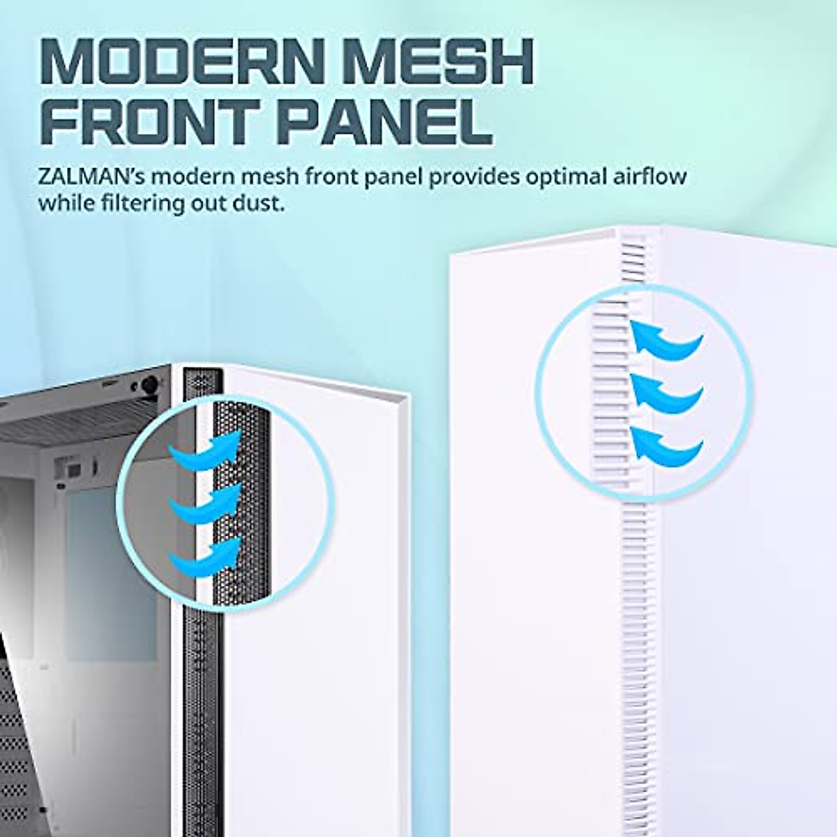 Zalman R2 White ATX Mid Tower Gaming PC Case, Mesh Front Panel, Tempered Glass, Top I/O Ports, 120mm Spectrum RGB LED Fan, Cooling System - White