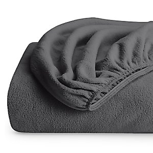 Bare Home Super Soft Fleece Fitted Sheet - Full Size - Extra Plush Polar Fleece - Deep Pocket - All Season Cozy Warmth (Full, Grey)