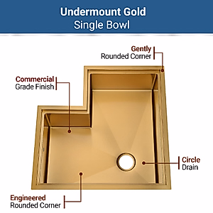 Strictly Sinks 30 Inch Corner Kitchen Sink Undermount - 16 Gauge Stainless Steel Sink Undermount, Scratch & Stain Resistant Corner Single Bowl Workstation Sink with Accessories (Gold)