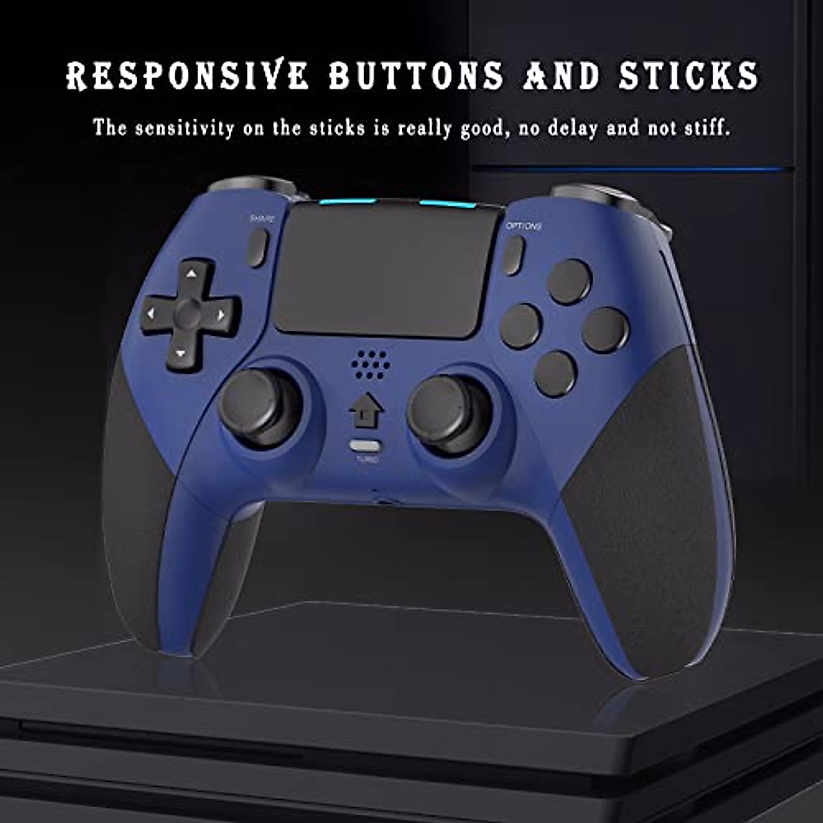 OFOTEIN Wireless Controller for PS4 Controller, Game Controller Compatible with Playstation 4/Slim/Pro/PC,Built-in 800mAh Rechargeable Battery/Responsive Joystick and Buttons/Audio/Turbo(Blue)