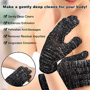 Bathing Scrub Gloves, Bamboo charcoalized exfoliating Gloves ,Exfoliating Gloves for Men and Woman, Exfoliating Gloves with Hanging Loops (4 pcs)