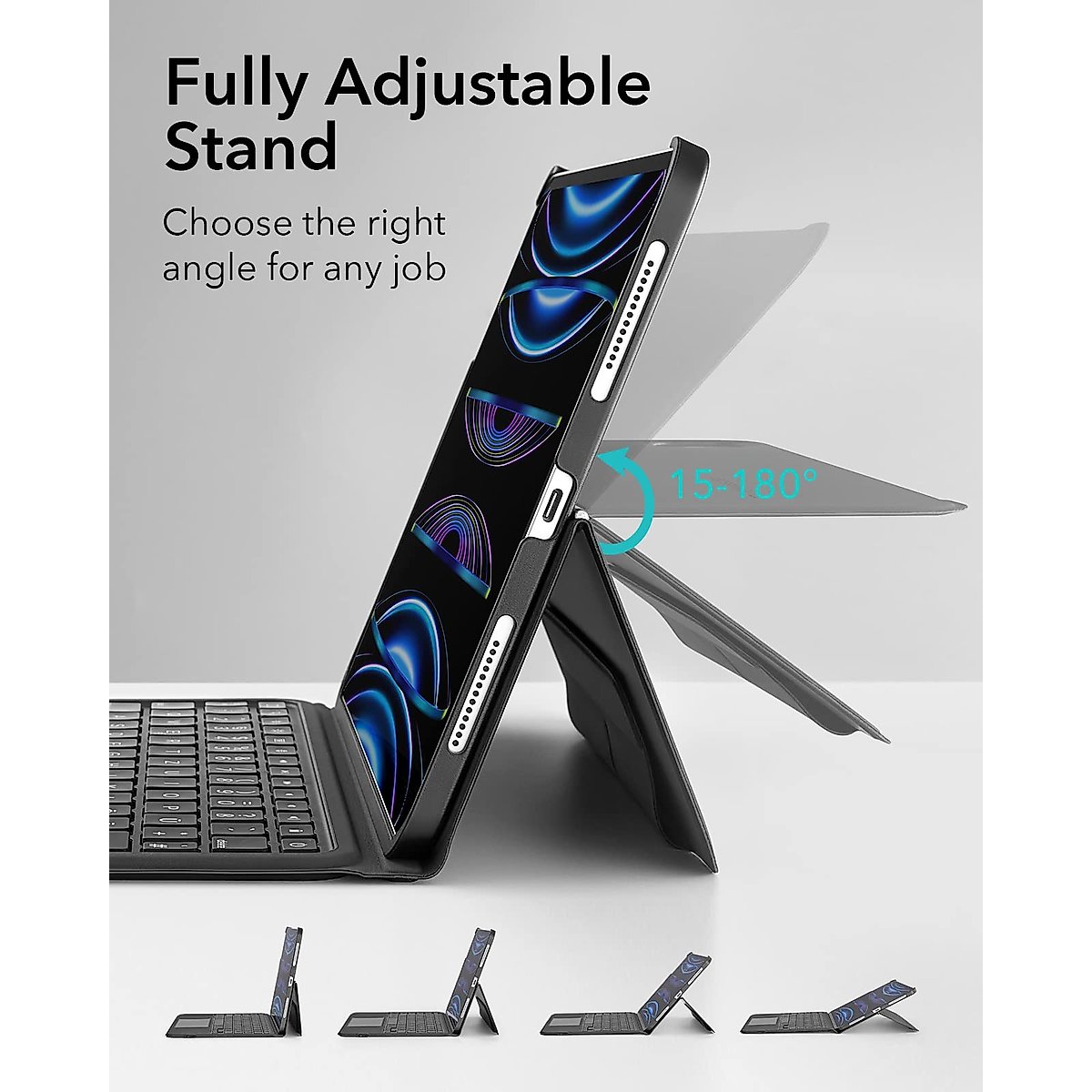 ESR Ascend Keyboard Case, iPad Case with Keyboard Compatible with iPad Pro 12.9 (2022/2021/2020/2018), Magnetic Detachable Case, Fully Adjustable Portrait/Landscape Stand, Black