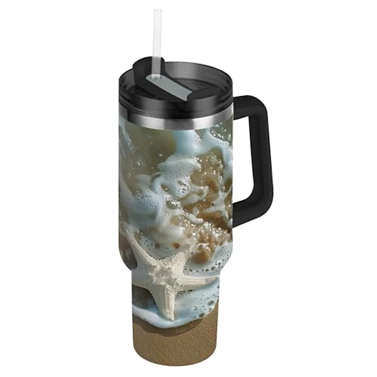 FRCSDIY Beach Shells Insulated Tumbler with Handle and Straw Lid,40oz Leakproof Stainless Steel Cup BPA-Free Water Bottle