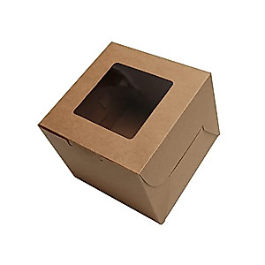 PQZKLDP 12Packs 6x6x5 Inches Brown Kraft Cake Boxes with Window, Gift Packing, Bakery Boxes, Dessert, Pastry, Cupcake, Pie Cookies, With Stickers,66 FT Twine (6 * 6 * 5 Inch, Brown)