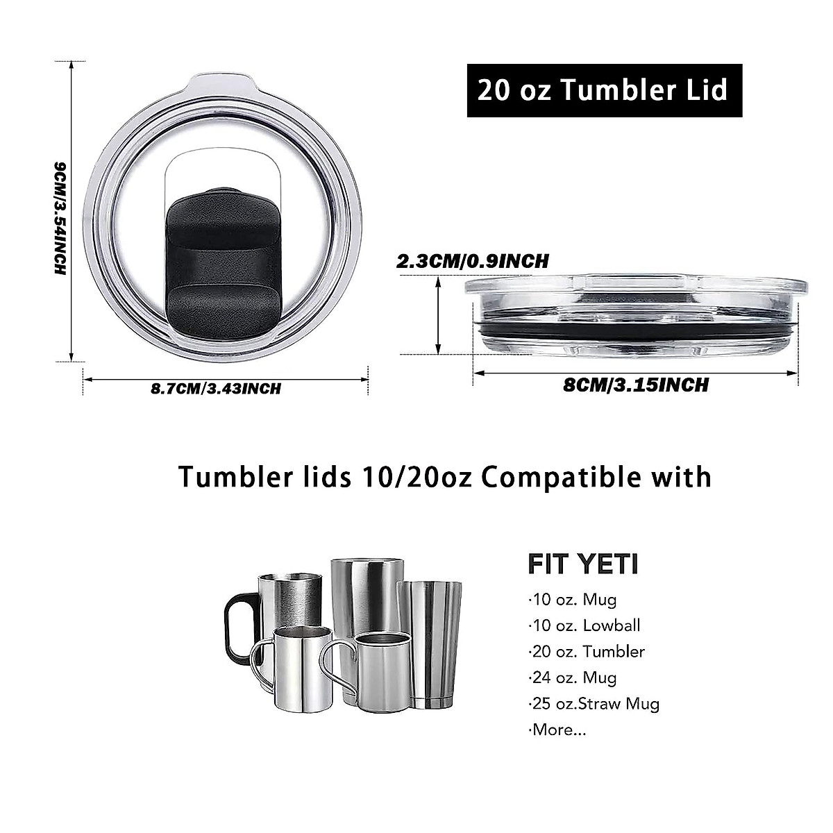 20oz Magnetic Spill Proof Tumbler Lid Compatible with Yeti Lids 20 Oz Replacement Lid, Zark Trail Lid and Othe Replacement Lids for Tumblers (1 Pack)