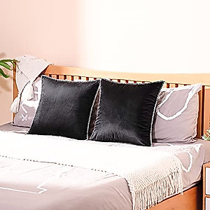 GAWAMAY Decorative Fall Black Pillow Covers 16x16 Inch, Pack of 2 Soft Velvet Square Cushion Cases with Chenille Edge Green Throw Pillowcase Shell for Living Room Sofa Patio Tent Couch Beding 40x40cm