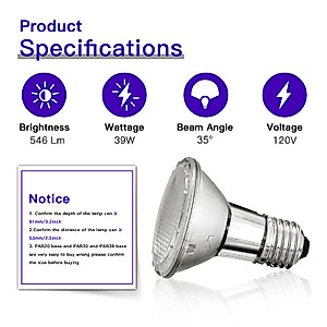 Jaenmsa PAR20 Flood 39W 120V Halogen Light Bulbs 6 Pcs, PAR20 39W ECO Halogen Bulb Warm White 2700K, Dmimable PAR20 E26 Halogen Bulb 546 Lumens Reflector for Track Lighting & Hood Range Light Bulbs