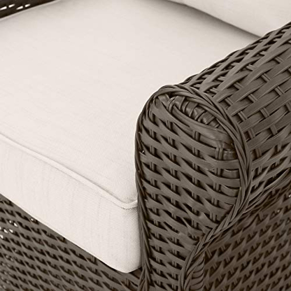 Christopher Knight Home Clement Outdoor 4 Seater Wicker Swivel Chair and Fire Pit Set, Dark Brown, Beige, Matte Black