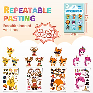 sinceroduct Make a Face Stickers for Kids, 60 Sheets Woodland Teaching Stickers, Make Your Own Stickers, Party Favor Stickers with 20 Animal Designs, Unique Stickers, Perfect as Reward&Gift for Kids