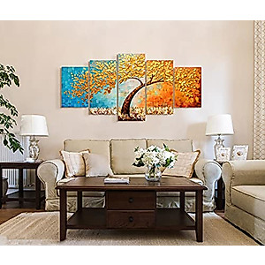 JIMHOMY Wall Art for Living Room Large Canvas Wall Paintings Room Decor Gold Tree Picture Wall Decor Cherry Blossom Flower Painting 3D Textured Petals Framed Art Home Office Decorations 80x40in