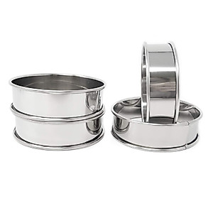 Honbay 4PCS Stainless Steel Muffin Rings Double Rolled Tart Rings Mousse Rings Mini Cake Mold Crumpet Baking Ring Mold For Kitchen Bakery (80mm/3.15")