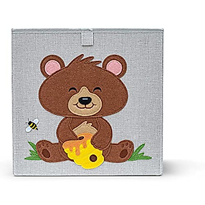 Gav & Griff E. Bear Co. Bearee™ 13-inch Foldable Cube Storage Bin/Box/Organizer/Container/Cubby for Kids & Toddlers (Bear Design) – Grey