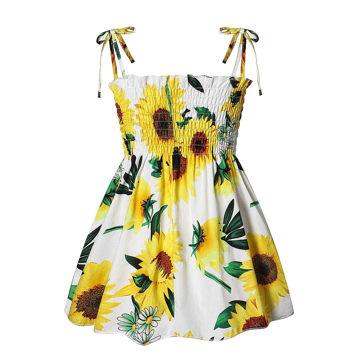 Toddler Kids Baby Girl Summer Dress Clothes Floral Ruffle Strap Dresses Backless Princess Sundress Playwear Outfits (White Sunflower, 18-24 Months)