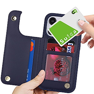 iCoverCase Compatible with iPhone 12 Pro Max Wallet Phone Case with Card Holder for Women Men, RFID Blocking PU Leather Case 6.7 Inch (Dark Blue)