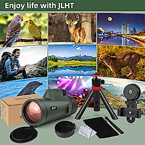 JLHT 40X60 Monocular Telescope High Power Monocular for Adults with Phone Adapter& Tripod& Hand Strap Low Night Vision Monocular Equipped with BAK4 Prism for Bird Watching Hunting Traveling Concert