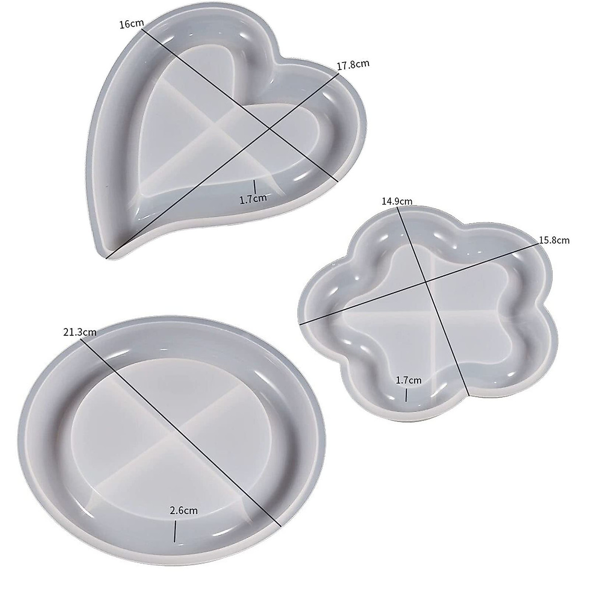 3 Set Tray Silicone Resin Mold Round Love Heart Flower Shaped Epoxy Silicone Casting Molds Coaster Tray for Cup Fruit Candy Vase Holder Articles Ornaments,3D DIY Display Decor Crafts