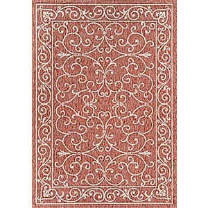JONATHAN Y Charleston Vintage Filigree Textured Weave Indoor/Outdoor Red/Beige 8 ft. x 10 ft. Area-Rug, Classic,Easy-Cleaning,HighTraffic,LivingRoom,Backyard, Non Shedding (SMB106B-8)