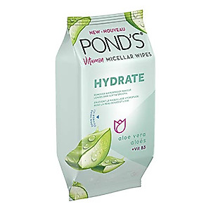 Pond's Vitamin Micellar Wipes For Dry Skin Hydrate Aloe Vera Removes Waterproof Makeup 25 Wipes