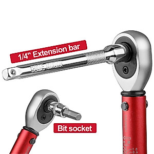 P.I.T. 1/4 Inch Drive Click Torque Wrench, 10-50 IN.LB with Dual-Range (in.lb/NM) scale setting, Hex & Torx Bit Sockets, Slotted Bit Screwdriver & Storage Box for Guns