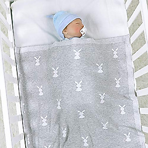 LAWKUL Baby Wrap Blanket Soft 100% Cotton Baby Blanket Knit Crib Receiving Blanket with Bunny Pattern Swaddle Cute Blanket for Babies Boy and Girl in Easter Size 40 * 30 Inches