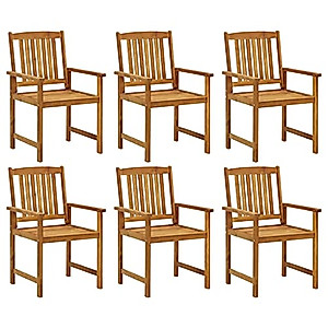 QZZCED Outdoor Dining Chair Dining Side Chair Conversation Furniture Set Patio Chairs with Cushions 6 pcs Solid Acacia Woodfor Lawn Backyard & Garden All-Weather Resistant