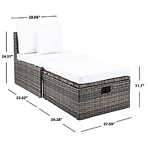 SAFAVIEH Outdoor Collection Pramla Grey Brown/White Cushion Settee with Storage Ottoman (Set of 2) PAT7515C