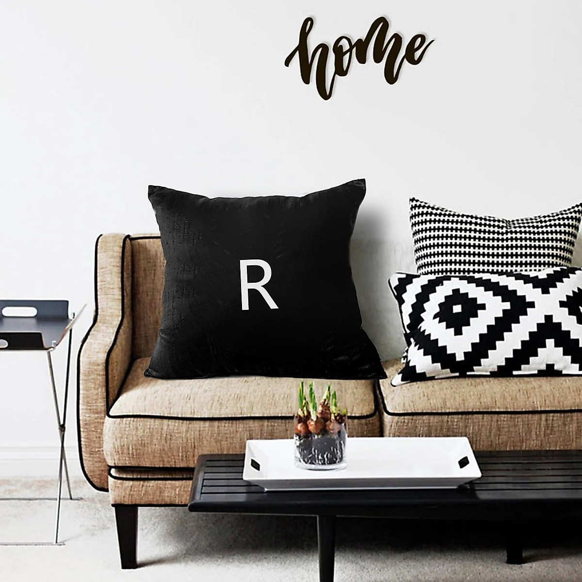 Snycler Black Pillow Cover Set of 2 Throw Pillow Case English Alphabet R 18x18 Inch Soft Throw Pillow Case Modern Cushion Cover Square Pillowcase Decoration for Sofa Bed Chair Car