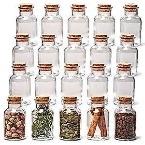 EZOWare 20pc Spice Jars, 5oz Bottle Clear Glass Canister Set with Cork Lid, Round Decorative Reusable Vial Storage Containers for Herbs, Teas, Seasonings, Party Favors, Candy (150ml)