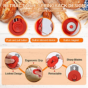 Giying6 Magnetic Bread Lame Dough Scoring Tool,Premium Sourdough Starter Kit,Integrated Push-pull Handle,for Professional Sourdough Baking & Bread Making Tools,contain 5 Razor Blades (Red)