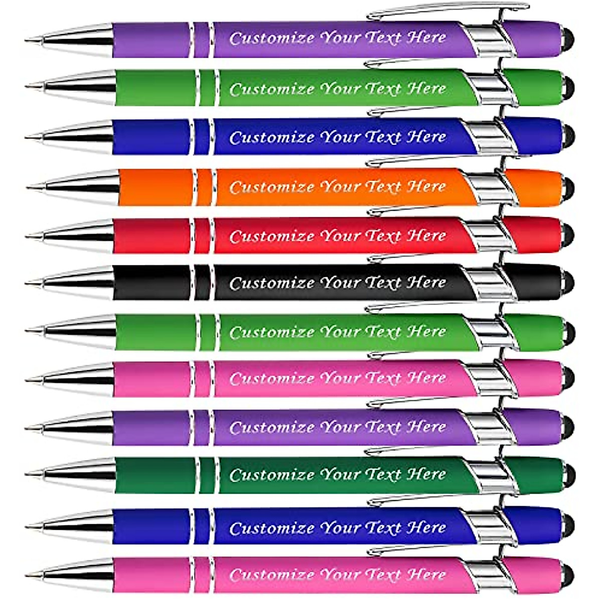 24 PCS Personalized Pens in Bulk with Stylus Tip, Custom Engraving Pens, Soft Touch Ballpoint Pen with Name - Free Personalization Black Ink- for Christmas, Anniversary, Graduation, Office, Memory