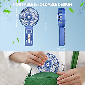 mafiti Handheld Fan,Rechargeable Portable Fan with 3 Speeds,4000mAh Battery Operated Mini Hand Fan Folding for Desktop Home Office Bedroom Outdoor Travel Blue Color