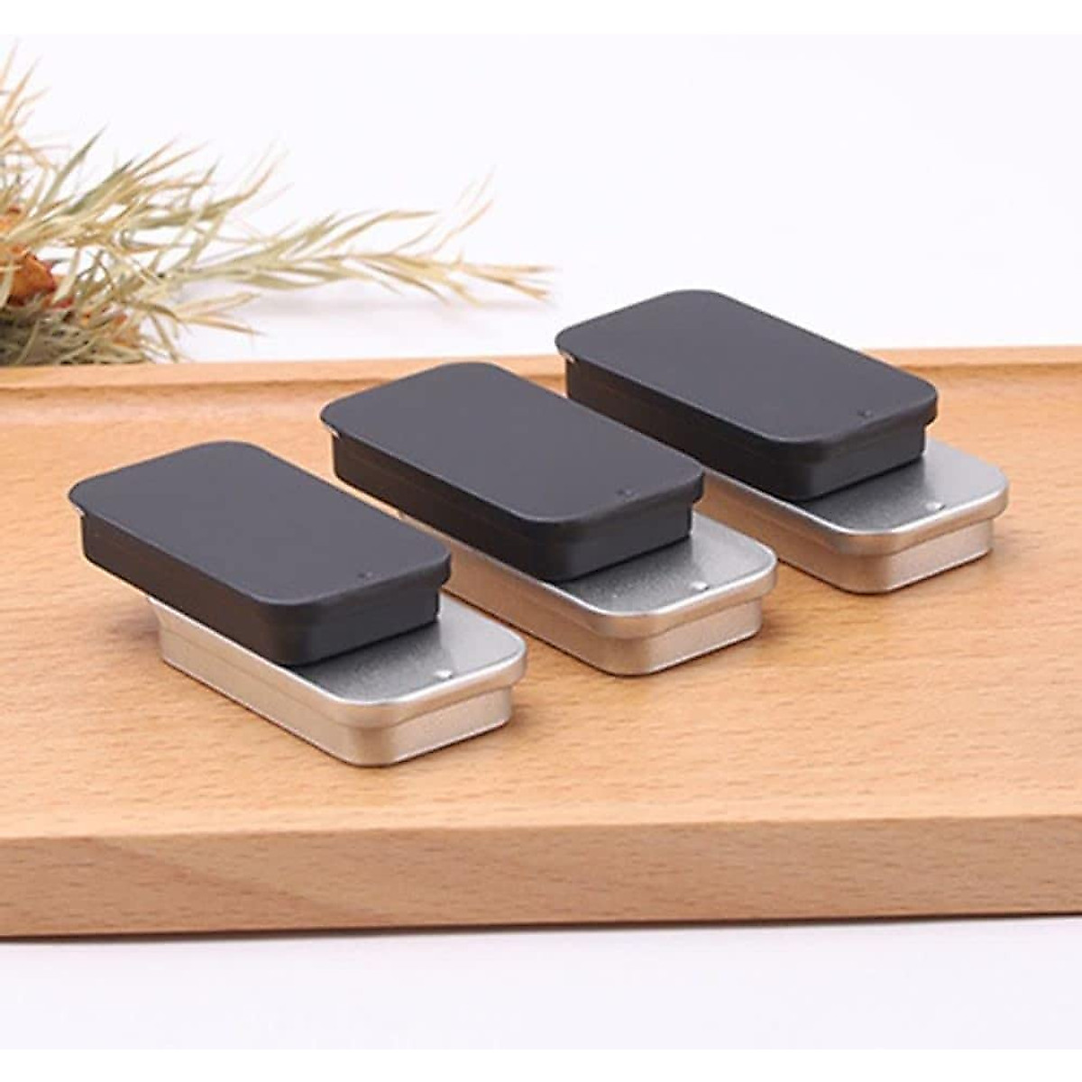 Silver Rectangular Empty Slide Top Metal Tin Containers for Candies, Jewelry, Crafts, Pills, Lip Balm, Watercolor Jewelry Storage Kit Craft Organization(80x34x10mm)