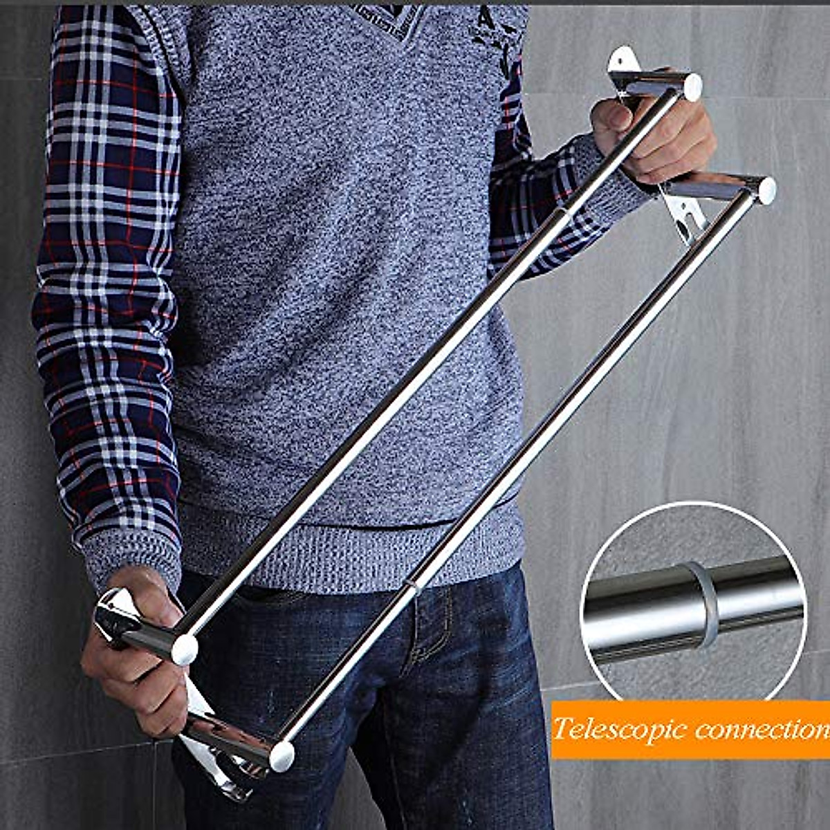 Bathroom Storage Bathroom Accessory 3 Tier Hanging Towel Rails Wall Mountable, SUS304 Stainless Steel Retractable 50-90cm Towel Rack Drill Free Towel Storage Rail for Bathroom and Kitchen