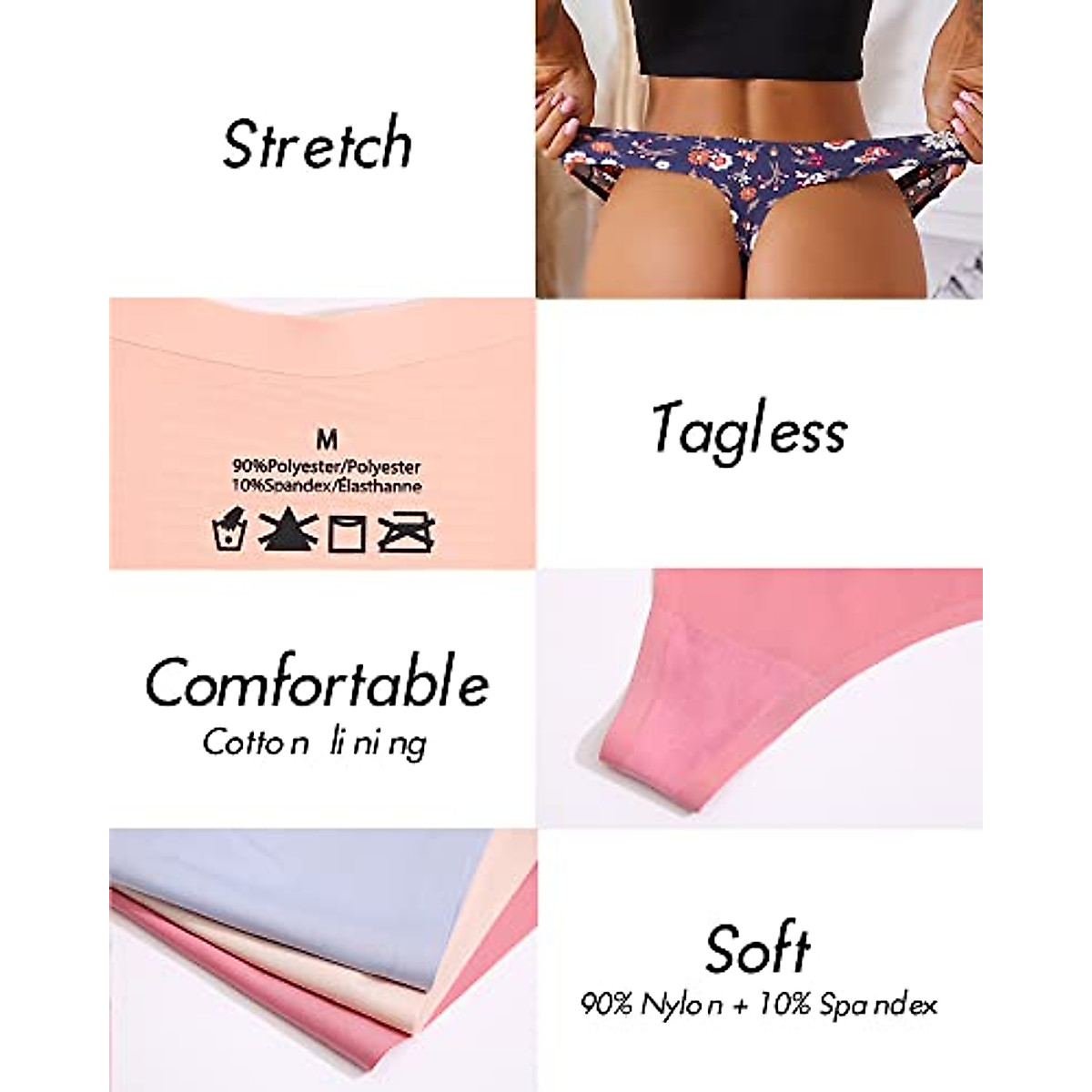 ROSYCORAL 10 Pack Seamless Thongs for Women Breathable Low Rise Panties Invisible Hipster Underwear Thong No Show (M)