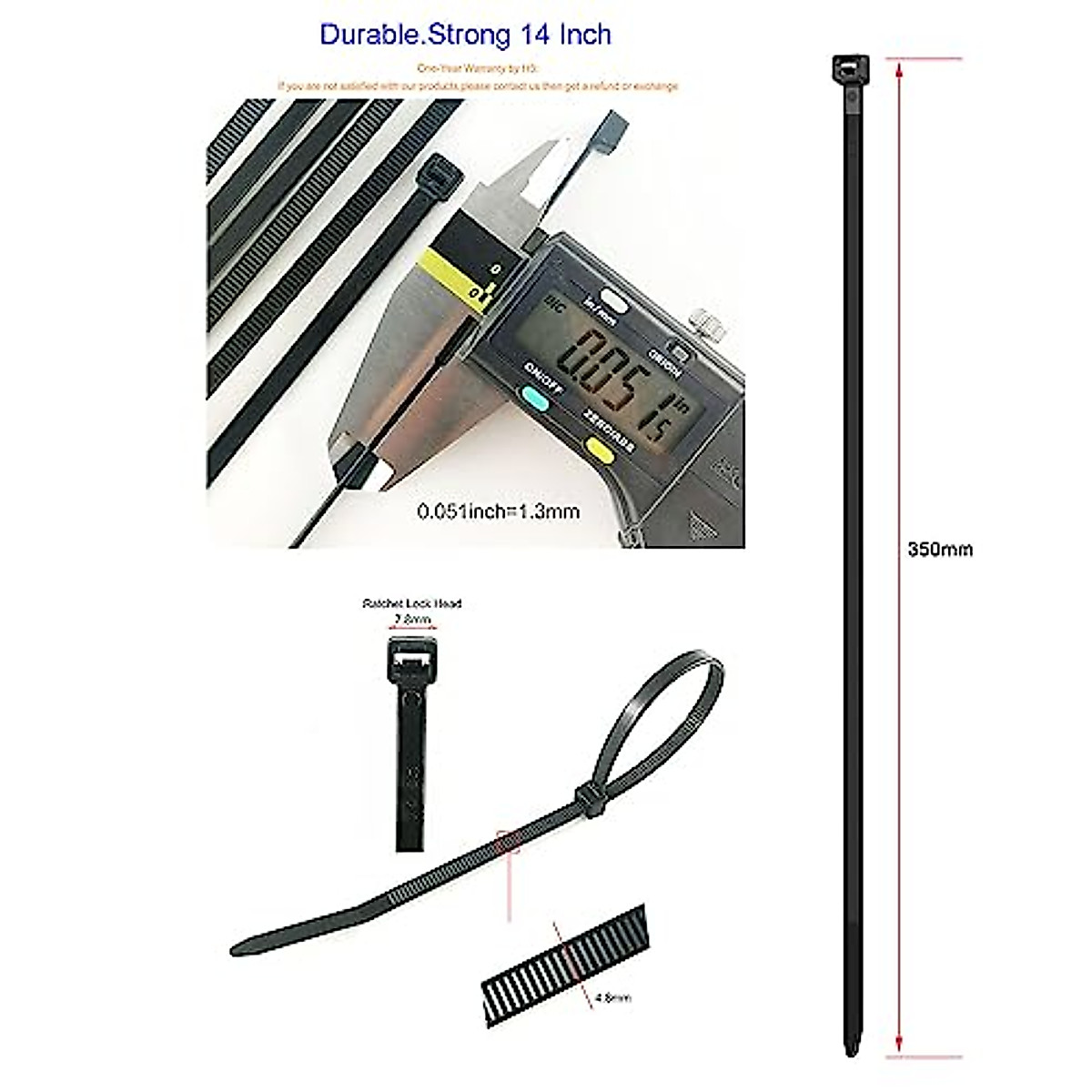 HS Plastic Zip Wire Ties Black Nylon Cable Zip Ties for Fencing Travel Outdoor Purpose, Cable Ties 14 Inch 50 LBS UV Resistant 500 Pieces