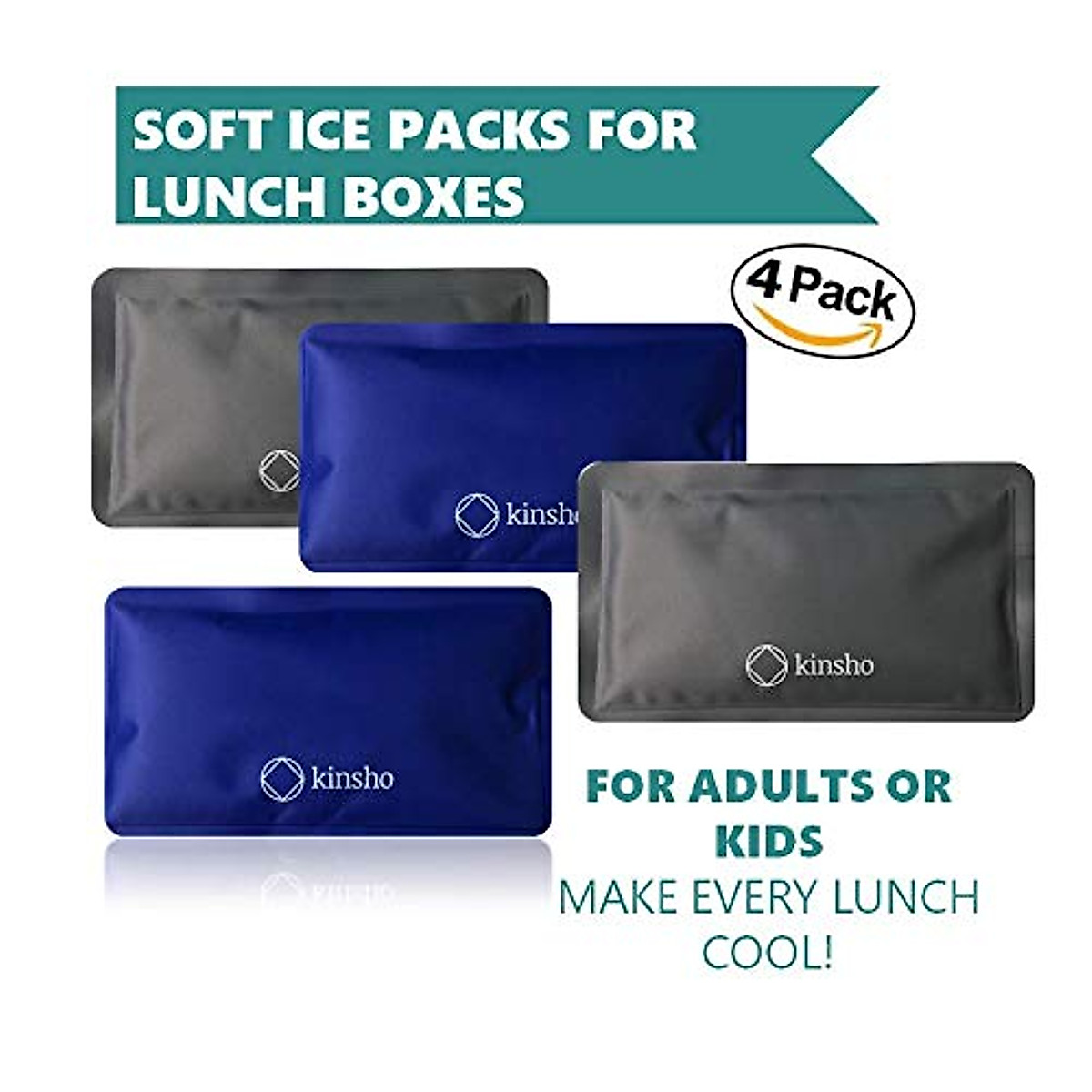 Ice Packs for Lunch Box Bag and Bento Boxes, 4 Pack Set, Reusable and Refreezable Soft Slim Pouches for Kids Boys Adults, Travel, School, Work, Camping, Long Lasting Cold, Flexible | Blue Grey…