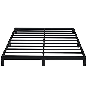 EMODA Queen Bed Frame No Box Spring Needed 6 Inch Heavy Duty Metal Platform BedFrame Queen Size with Steel Slats, Easy Assembly, Black