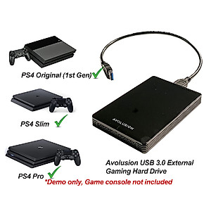 Avolusion HD250U3-Z1-PRO 1TB USB 3.0 Portable External Gaming Hard Drive (for PS4, Pre-Formatted) - 2 Year Warranty