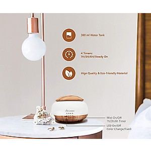 Ultrasonic Aromatherapy Essential Oil Diffuser, 300ml Cool Mist Humidifier with 7 Color LED Lights Changing and Waterless Auto Shut-off for Office Home Bedroom Living Room Study Yoga Spa