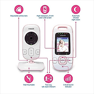 VTech BV73121PK Digital Video Baby Monitor with Full-Color and Automatic Night Vision, Pink