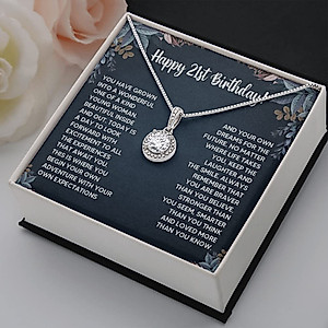 FG Family Gift Mall 21st Birthday Gifts For Her, 21 Year Old Female Birthday Card Necklace Gift Ideas, Happy Bday For Women Turning Finally 21, Stainless Steel, Cubic Zirconia