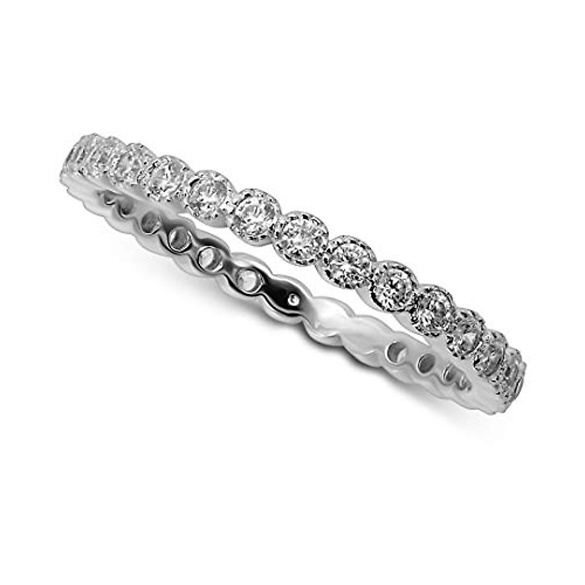 ORO LEONI 925 Sterling Silver Cubic Zirconia Stackable Ring. (SILVER-1, 7)