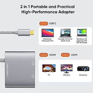 USB C to Dual HDMI 4K Adapter, CableCreation USB Type C (Compatible Thunderbolt 3) to 2 HDMI Adapter Compatible with MacBook Pro 2020/2019/2018/2017,XPS 13/Surface Book 2,Chromebook Pixel, Yoga 710