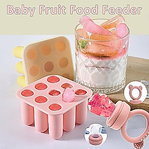 JEXFUN Silicone Baby Fruit Food Feeder Pacifier & Breastmilk Popsicle Freezer Molds, Baby Food Storage Containers Breast Milk Ice Cubes for Baby Teething & Infant Self Feeding, BPA Free (Pink)