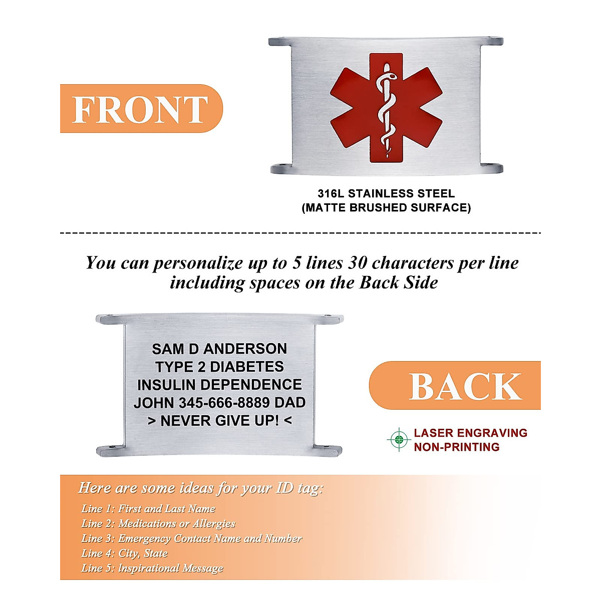 Personalized Stainless Steel Medical Alert Bracelets for Men Women - Custom Medical Alert ID Bracelets Free Engraving - Adjustable Milan Mesh Watch Band Medical Emergency Bracelet (Silver)