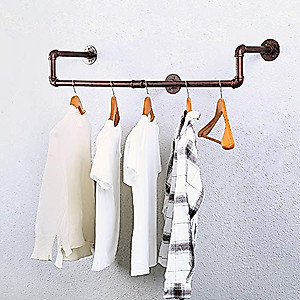 GWH Industrial Pipe Clothing Rack, Wall Mounted Clothes Rack, Industrial Clothing Rack, Pipe Clothing Rack, Closet Rods for Hanging Clothes, 100% Galvanized Steel (39 in, Brush Red Coper)