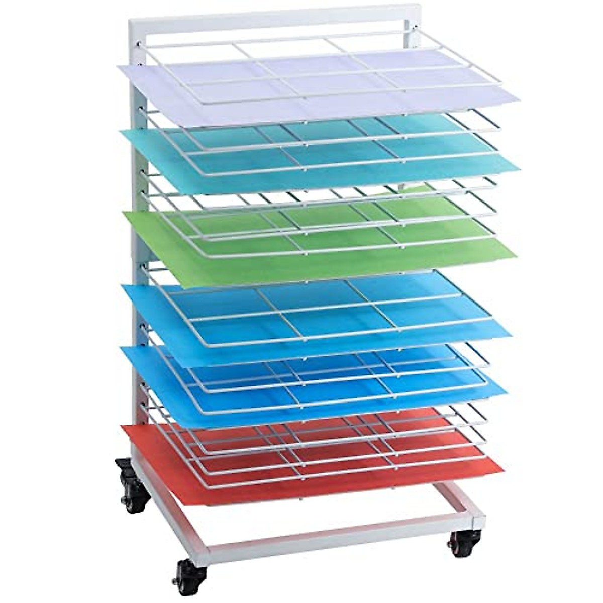 OFFICEROO Art Drying Rack for Classroom - 18 Removable Shelves - Efficient and Organized Drying Rack Art for Students' Masterpieces - Sturdy Paint Drying Rack with Lockable Wheels