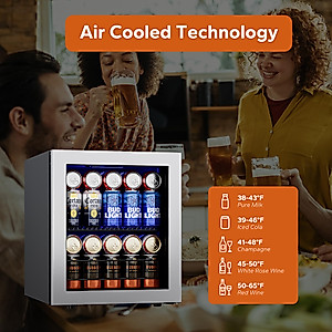 Ca'Lefort Beverage Refrigerator, 65 Can Mini Fridge Glass Door for Beer Soda 38-68°F, Freestanding Under Counter Beverage Cooler for Bedroom/Office/Bar, 1.62 Cu.Ft